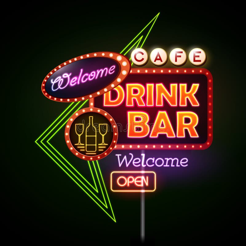 Drink bar Neon sign stock vector. Illustration of sign - 70738512