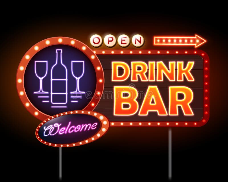 Drink bar Neon sign stock vector. Illustration of store - 70738492