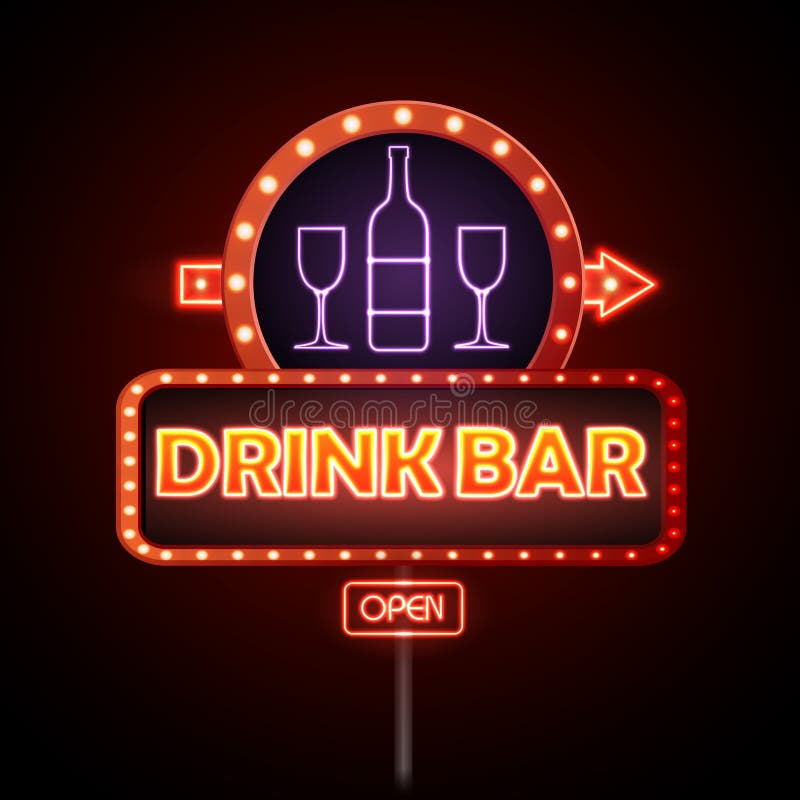 Drink bar Neon sign stock vector. Illustration of advertise - 70738431
