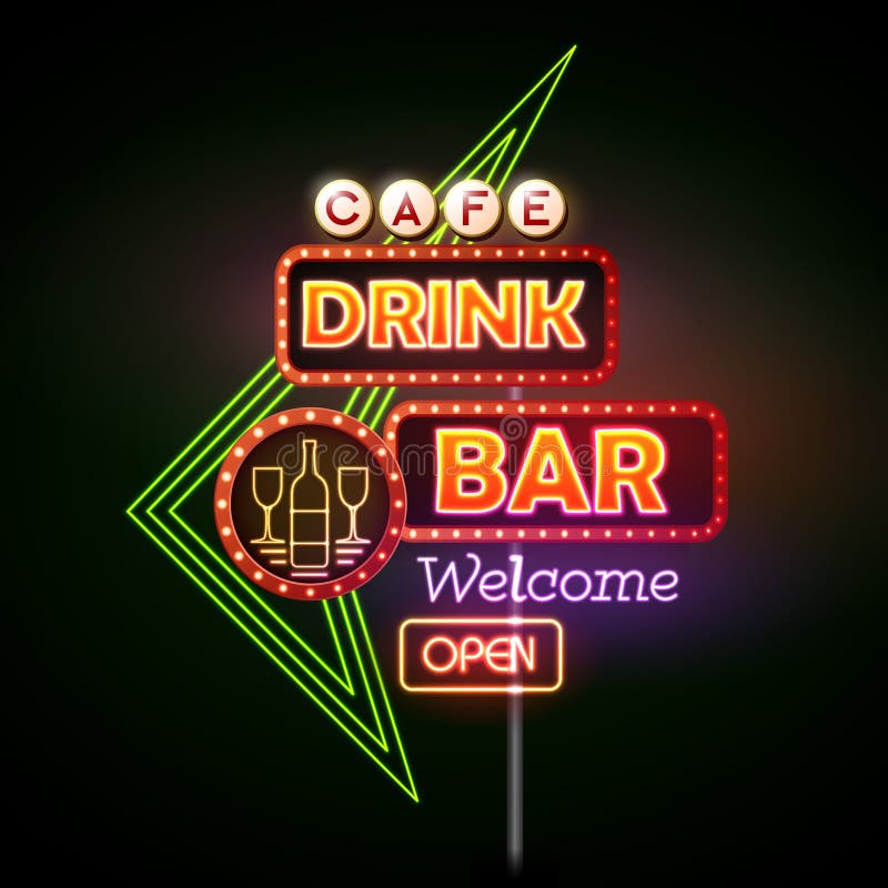 Drink bar Neon sign stock vector. Illustration of sign - 70738512