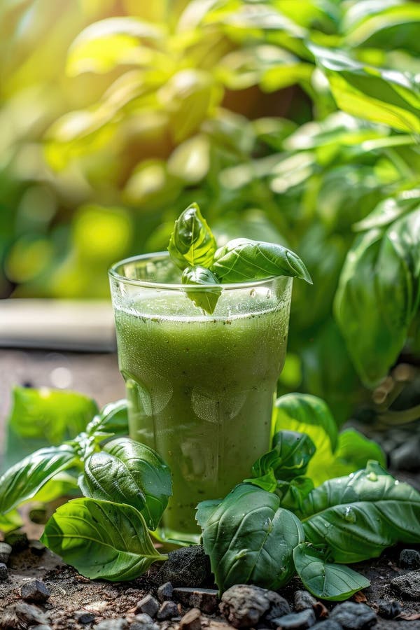 Drink Basil Juice. Selective Focus Stock Image - Image of ingredient ...