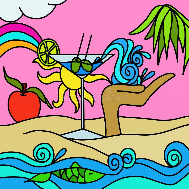 Drink on beach stock illustration. Illustration of happy - 24429792