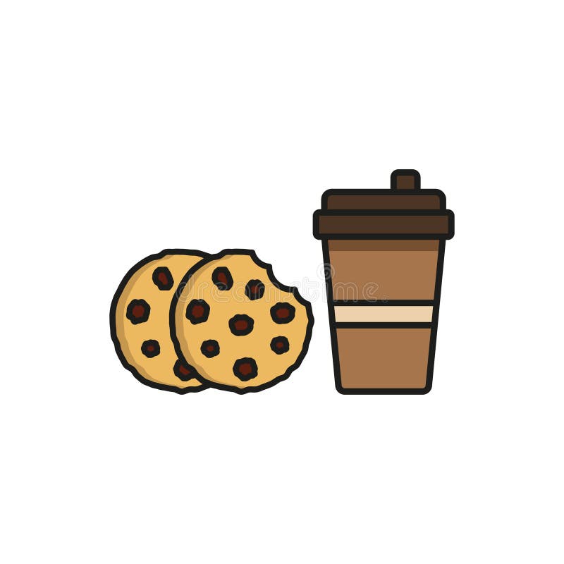 Drink and Chocolate Chip Cookies Set Food Icon Vector Basic Design ...