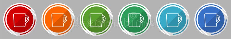 Drink, Cup of Coffee Icon Set, Vector Illustration in 6 Colors Options ...