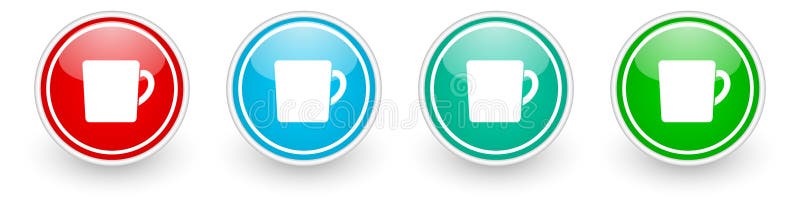 Drink, Cup of Coffee Vector Icons, Colorful Glossy Buttons on White ...