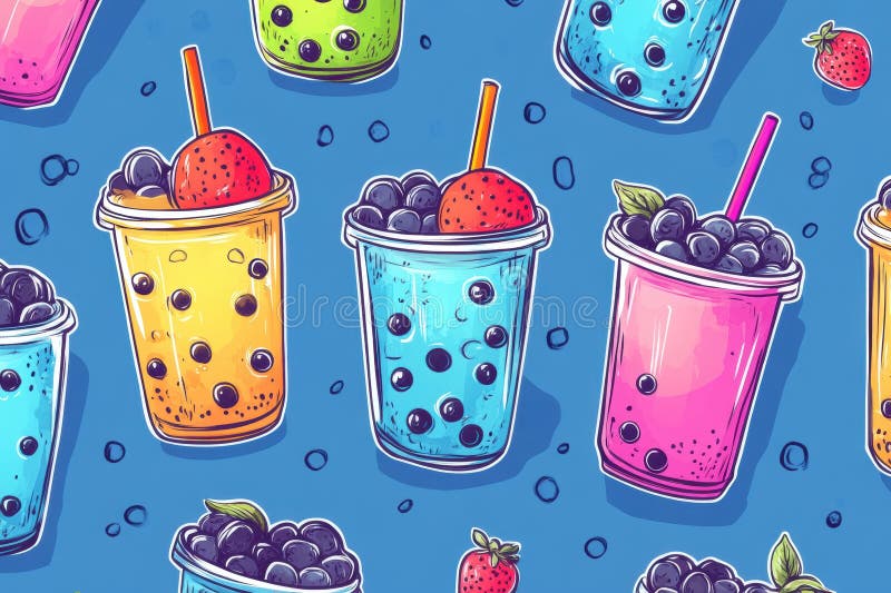 Drink Illustration, Creative and Playful Doodle Art of Bubble Tea Cups ...