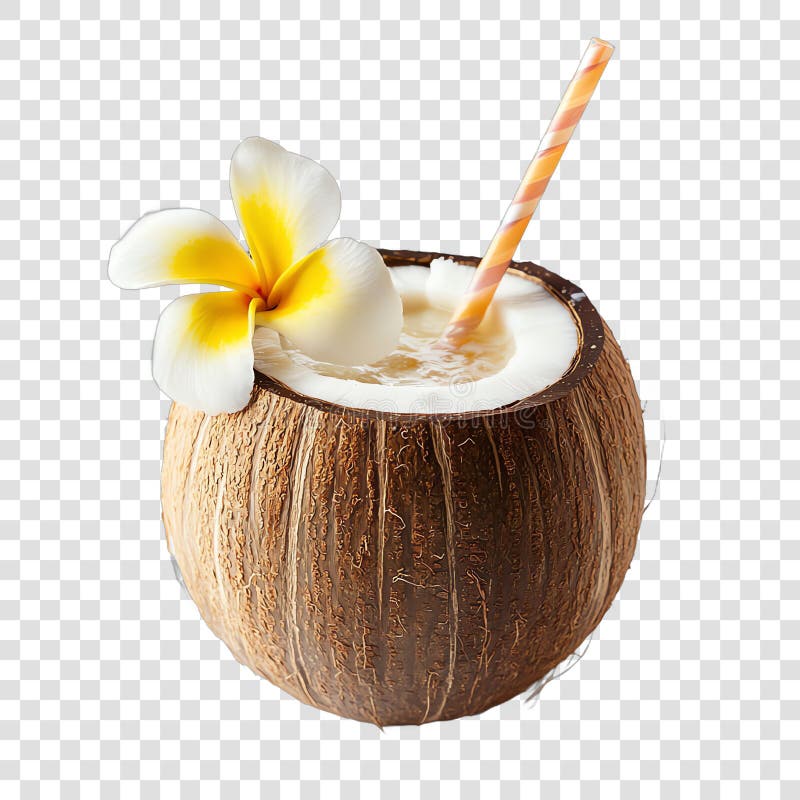 Drink Inside Coconut with Tropical Flower and Straw Stock Image ...
