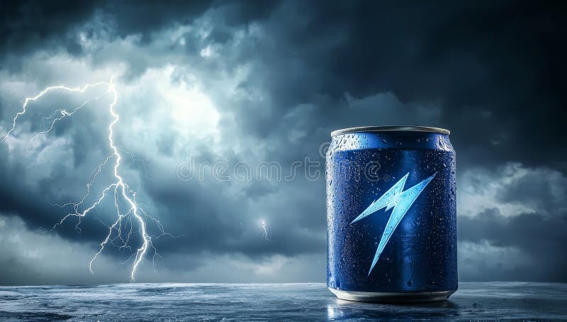 Drink with Lightning and Flashes in an Aluminum Can. Stock Photo ...