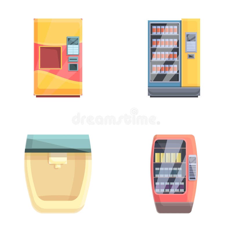 Drink Machine Icons Set Cartoon Vector. Various Type of Beverage ...