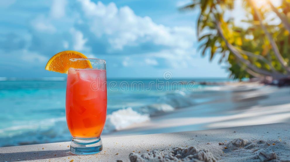 A Drink with an Orange Slice on the Beach, AI Stock Image - Image of ...