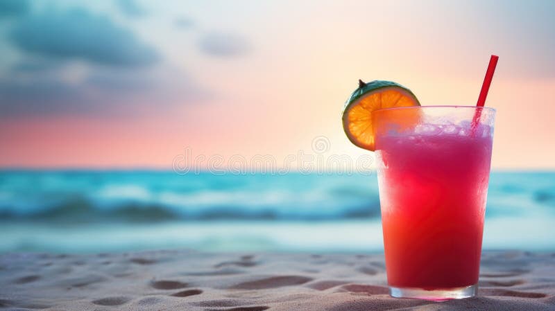 A Drink with a Straw and Orange Slice on the Beach, AI Stock Photo ...