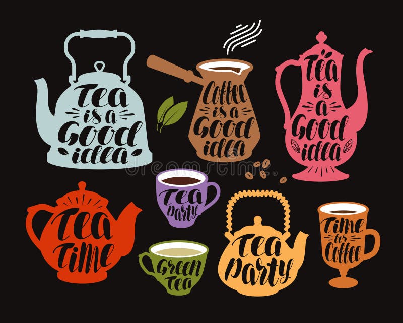 Drink, Tea, Coffee Label Set. Collection Decorative Elements for Menu ...