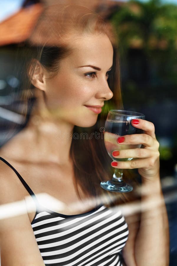 Drink Water Smiling Woman Drinking Water Diet Healthy Lifestyle