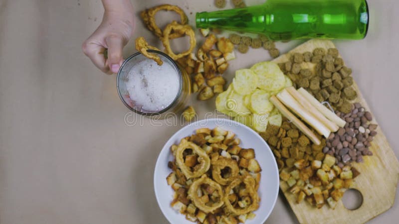 Drinking Beer. Table Full of Beer Snacks Stock Video - Video of drink ...