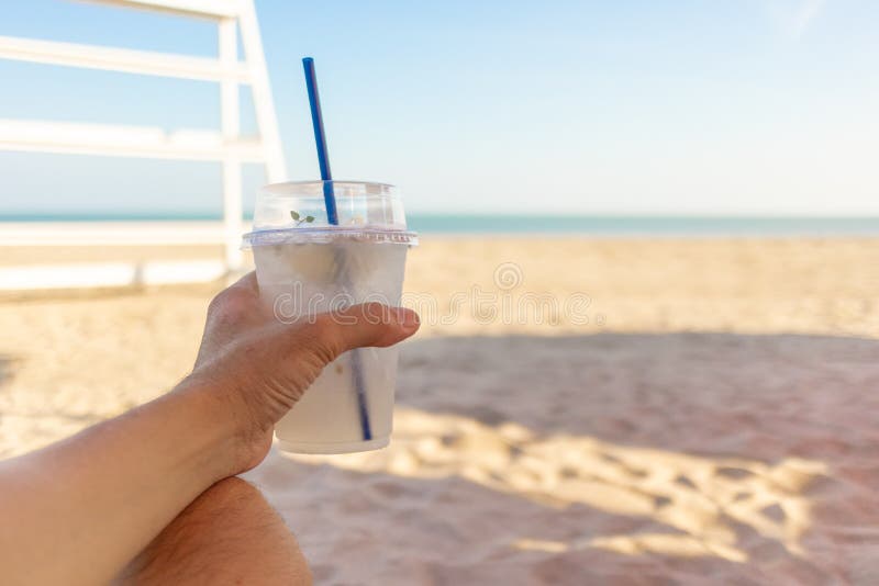 Drinking Fresh Soda on the Beach in the Summer. Stock Photo - Image of ...