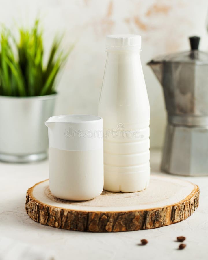 Drinking Cream in a Plastic Bottle. Dairy Farm Products. Stock Photo ...