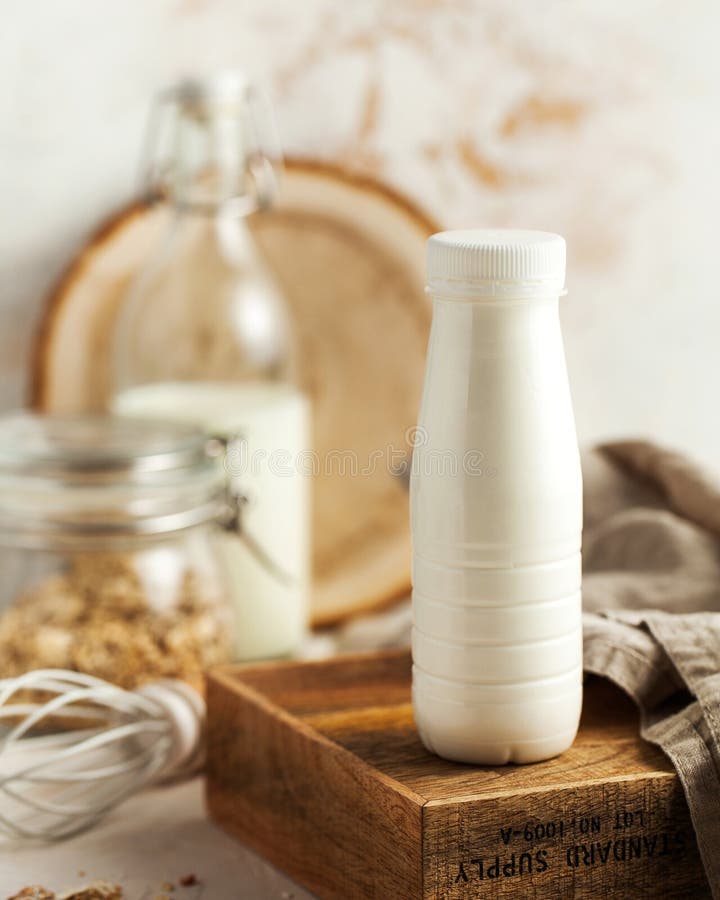 Drinking Cream in a Plastic Bottle. Dairy Farm Products. Stock Photo ...