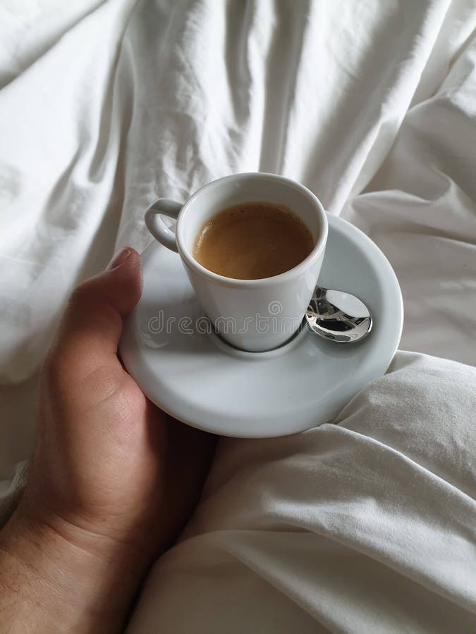 Drinking Espresso Coffee in Bed Stock Image - Image of blanket, table ...