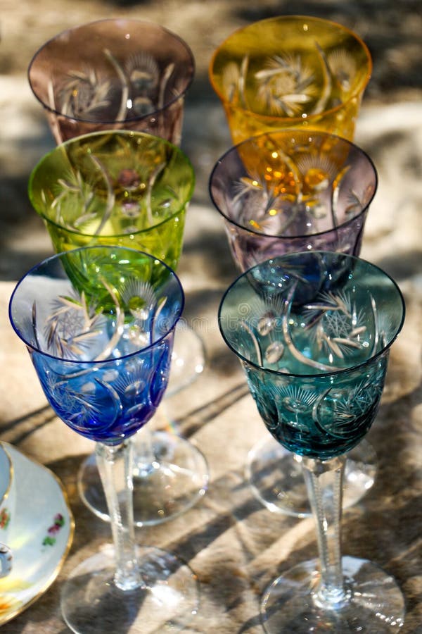 Drinking Glasses of Various Color Stock Image - Image of orange, liquid ...