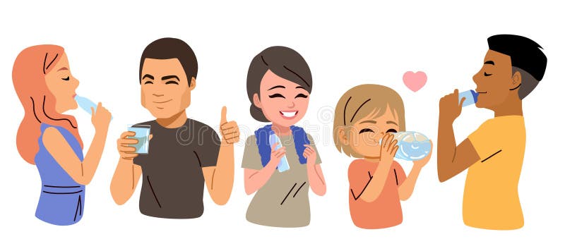Drinking Healthy Water People Character Vector Illustration Stock ...