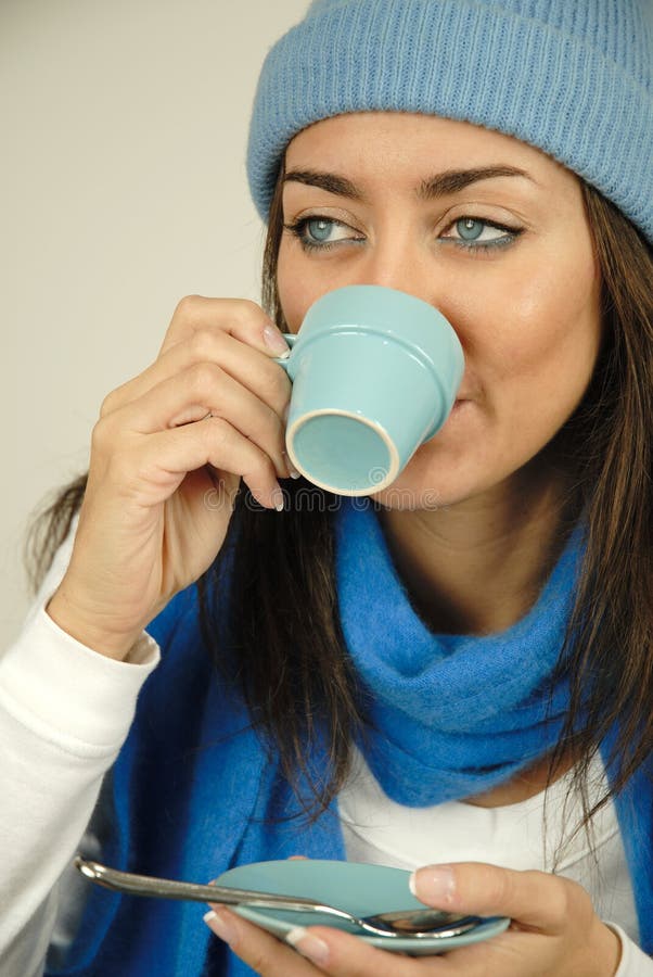 Drinking from Her Cup of Coffee Stock Photo - Image of winter, warm ...