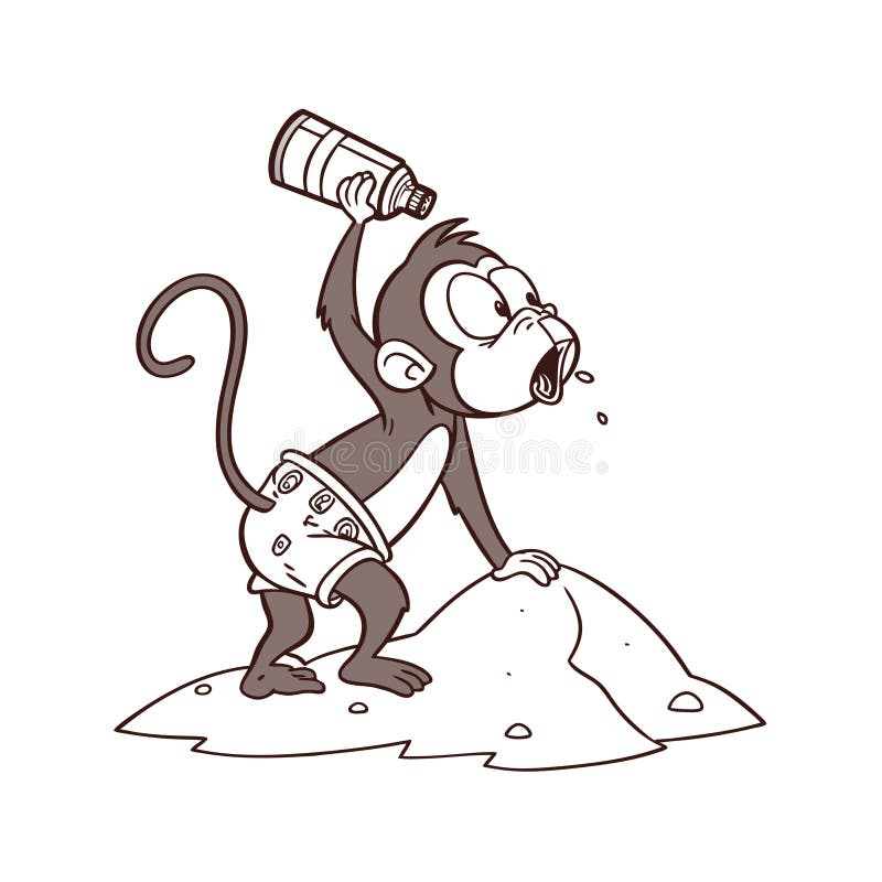 Drinking Monkey with Strained Look Stock Illustration - Illustration of ...