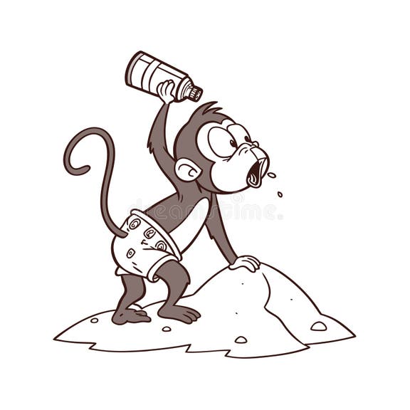 Drinking Monkey with Strained Look Stock Illustration - Illustration of ...