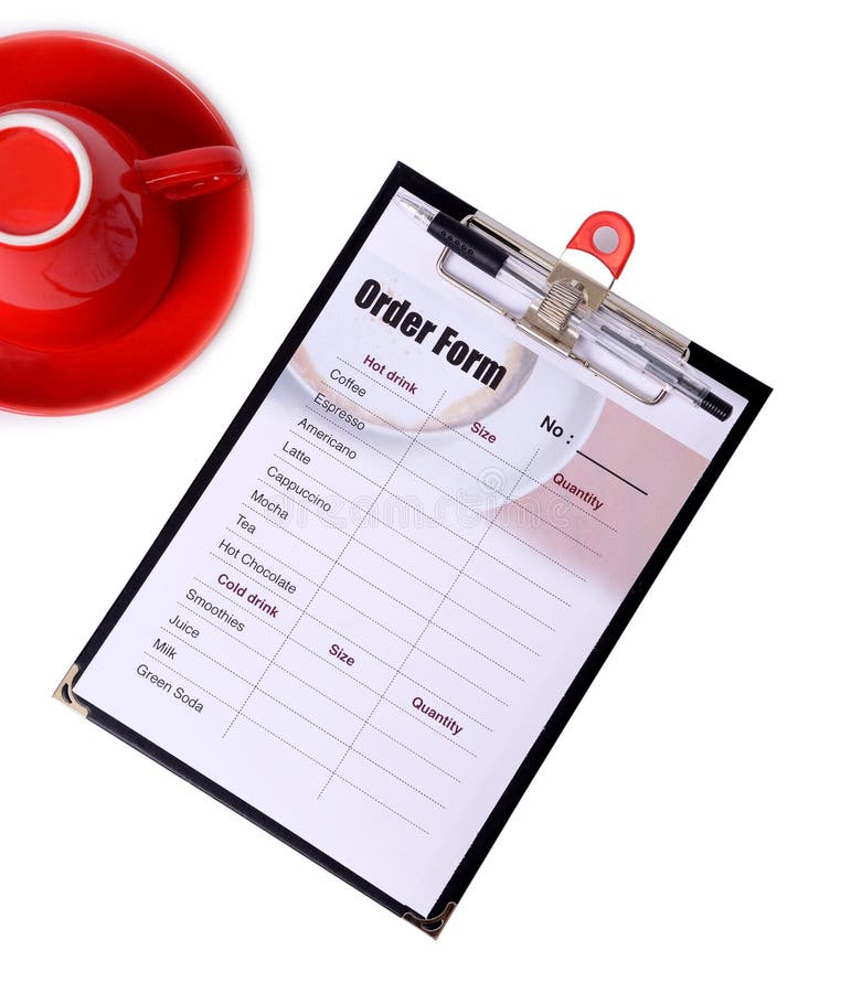 Order Form Clipboard with Red Cup of Coffee. Stock Photo - Image of drink, clip: 39453528