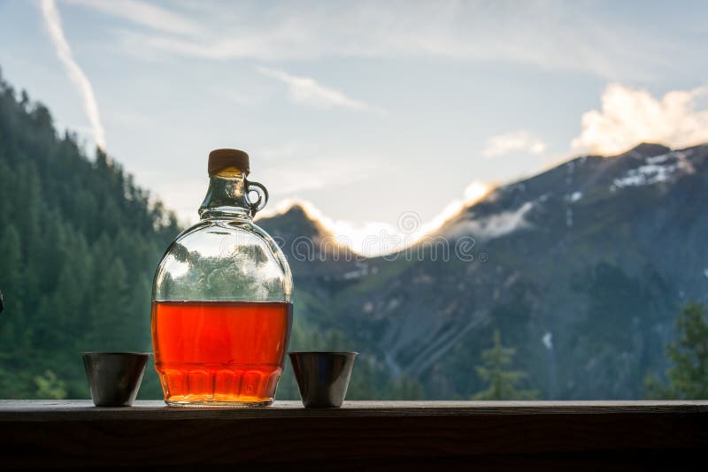 Drinking Plum Brandy after a Long Hiking Tour in the Mountains I Stock ...