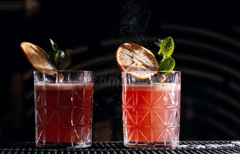 Alcohol Bar, Cocktail Glass on Bar Counter Stock Photo - Image of fruit ...