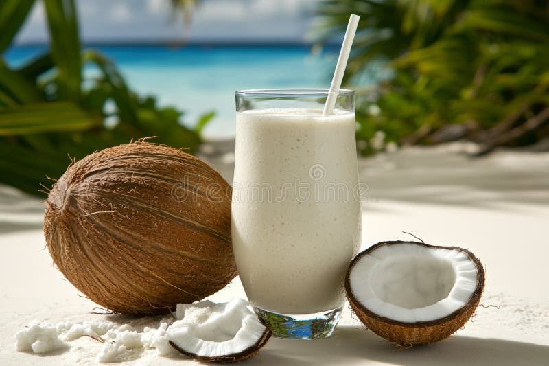 Drinking a Revitalizing Coconut Beverage on a Tropical Beach with an ...