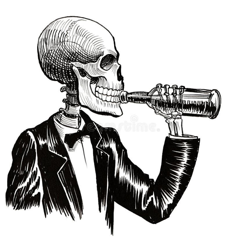 Drinking skeleton stock illustration. Illustration of drawing - 365087321