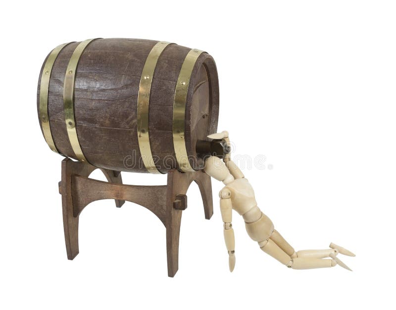 Drinking Straight from Wooden Barrel on Stand Stock Image - Image of ...