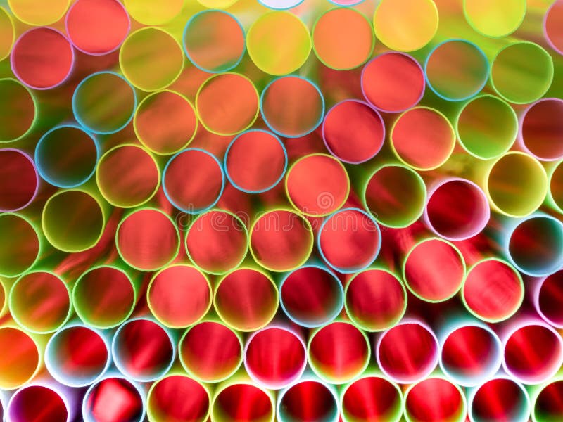 Drinking Straw Bundle from Behind with Colored Illuminated, Red Stock ...