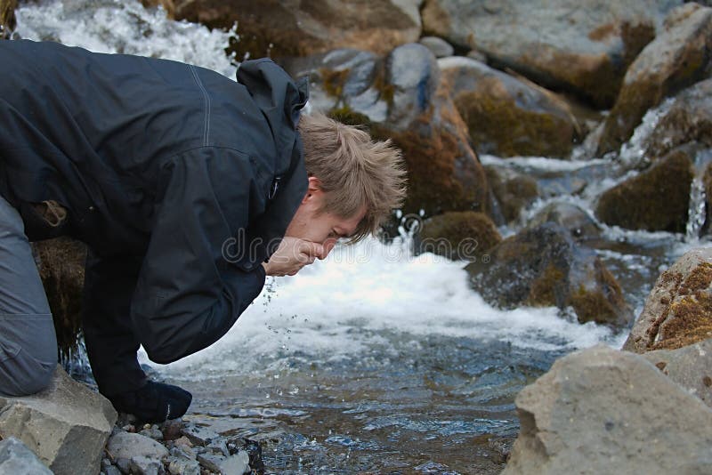 Drinking from a stream stock image. Image of cold, camp - 91611235