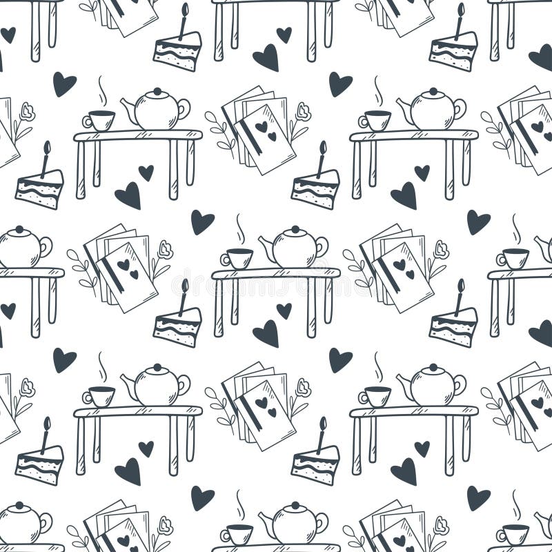 Drinking Tea and Reading Books Seamless Pattern Vector Graphics Stock ...