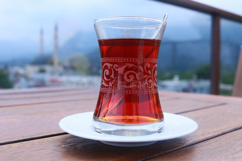Drinking Traditional Turkish Tea Outdoors Stock Image - Image of saucer ...