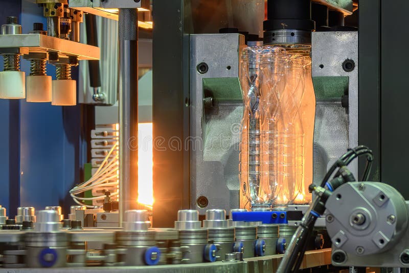 The Drinking Water Bottle Manufacturing Process by Blow Mold Machine Stock Image - Image of ...