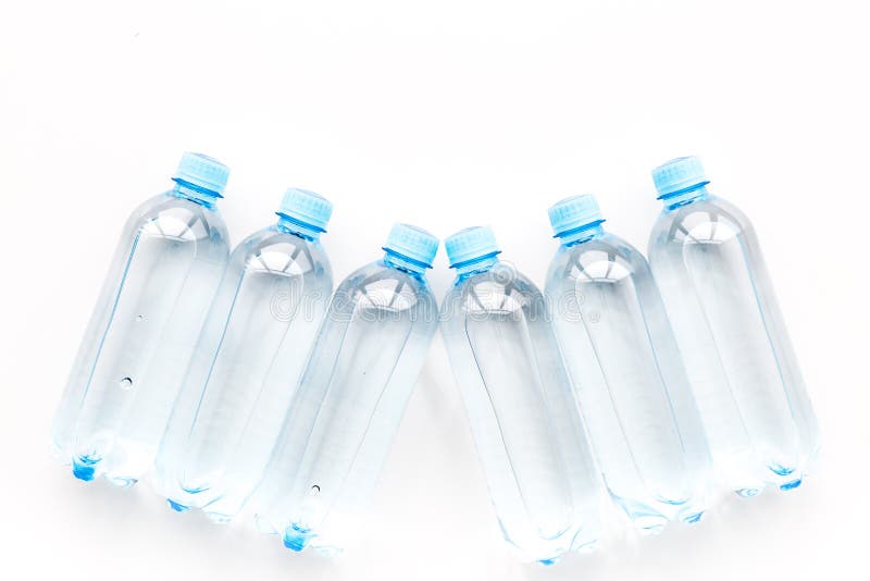 Drinking Water in Bottles on White Background Top View Stock Image ...