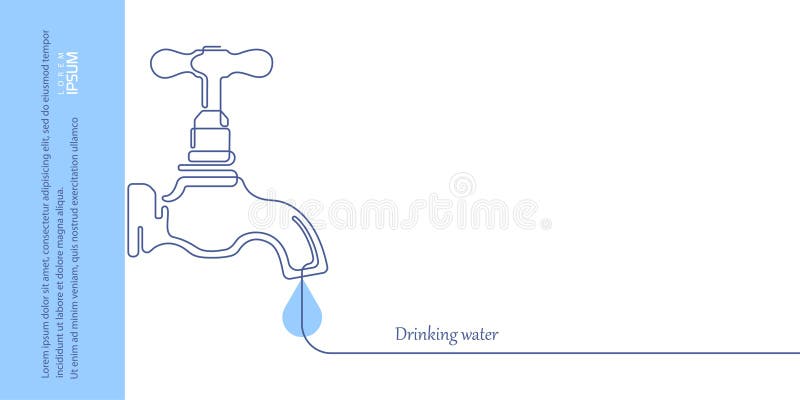 Drinking Water Concept. Flowing Aqua. Plumbing. Continuous Line Drawing ...