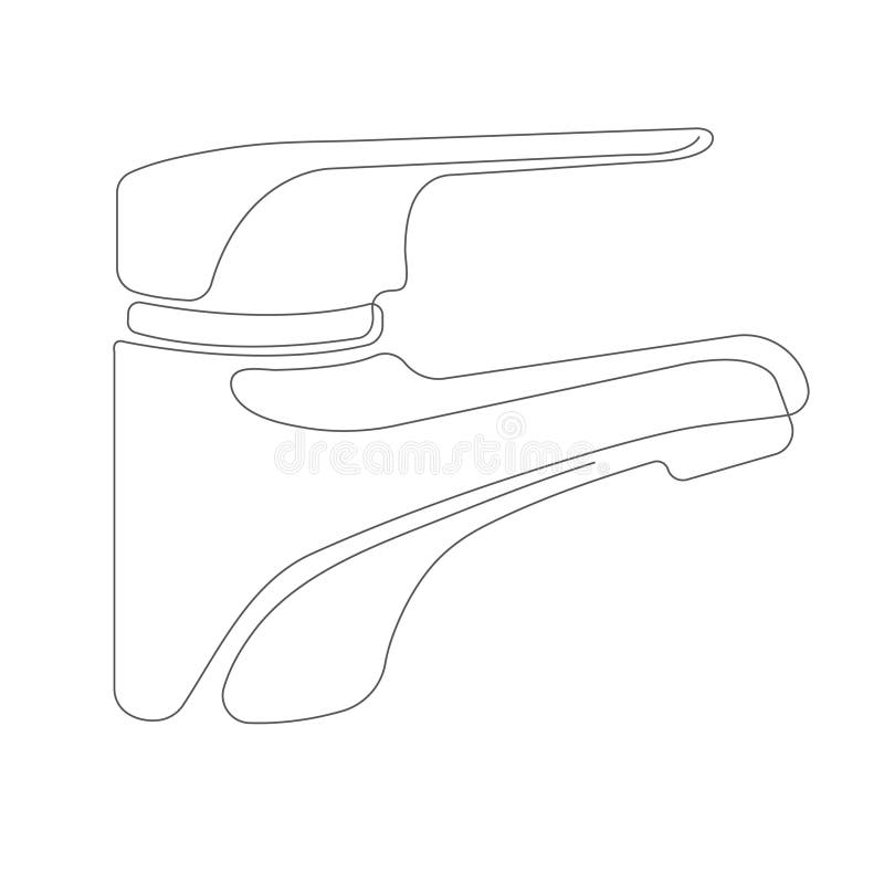 Drinking Water Faucet Flowing Aqua Continuous Line Drawing Vector
