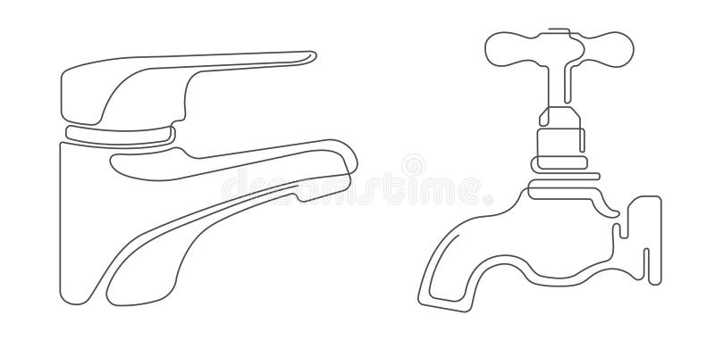 Drinking Water Faucet.Flowing Aqua.Continuous Line Drawing.Vector ...