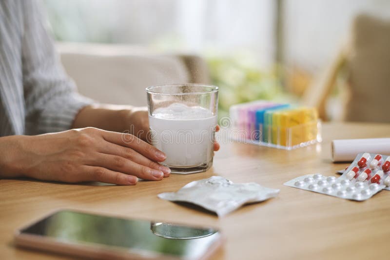 Drinking Water with Fizzy Tablet Stock Photo - Image of medicine, cure ...