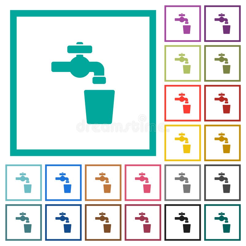 Drinking Water Flat Color Icons with Quadrant Frames Stock Vector ...