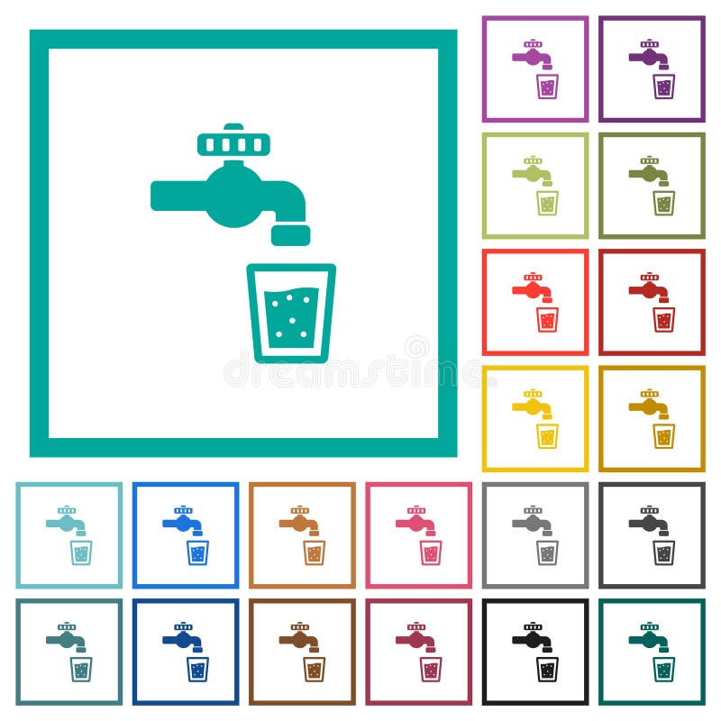 Drinking Water Flat Color Icons with Quadrant Frames Stock Vector ...