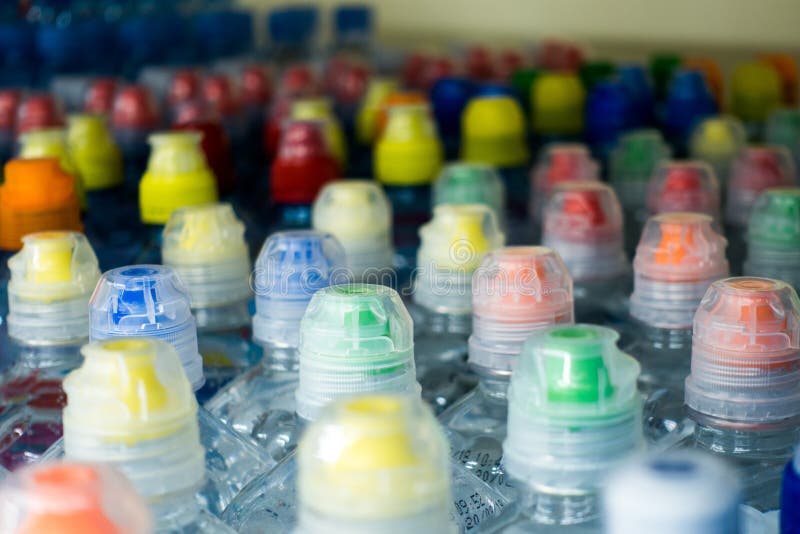 Drinking Water, Multi-colored Plastic Cap. Bottle Caps on the Market ...