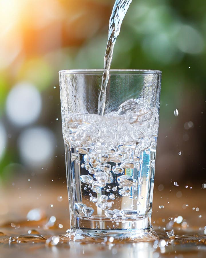 Drinking Water is Poured into Glass with Splashes and Bubbles, Isolated ...