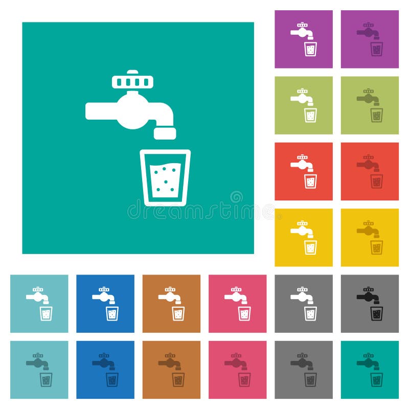 Drinking Water Square Flat Multi Colored Icons Stock Vector ...