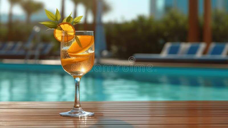 Drinking Water in Table Next To Swimming Pool. Generative Ai Stock ...
