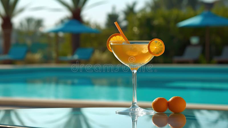 Drinking Water in Table Next To Swimming Pool. Generative Ai Stock ...